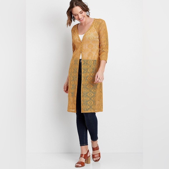 Maurices | Sweaters | Maurices Crochet Button Duster Cardigan In Mustard Yellow | Poshmark